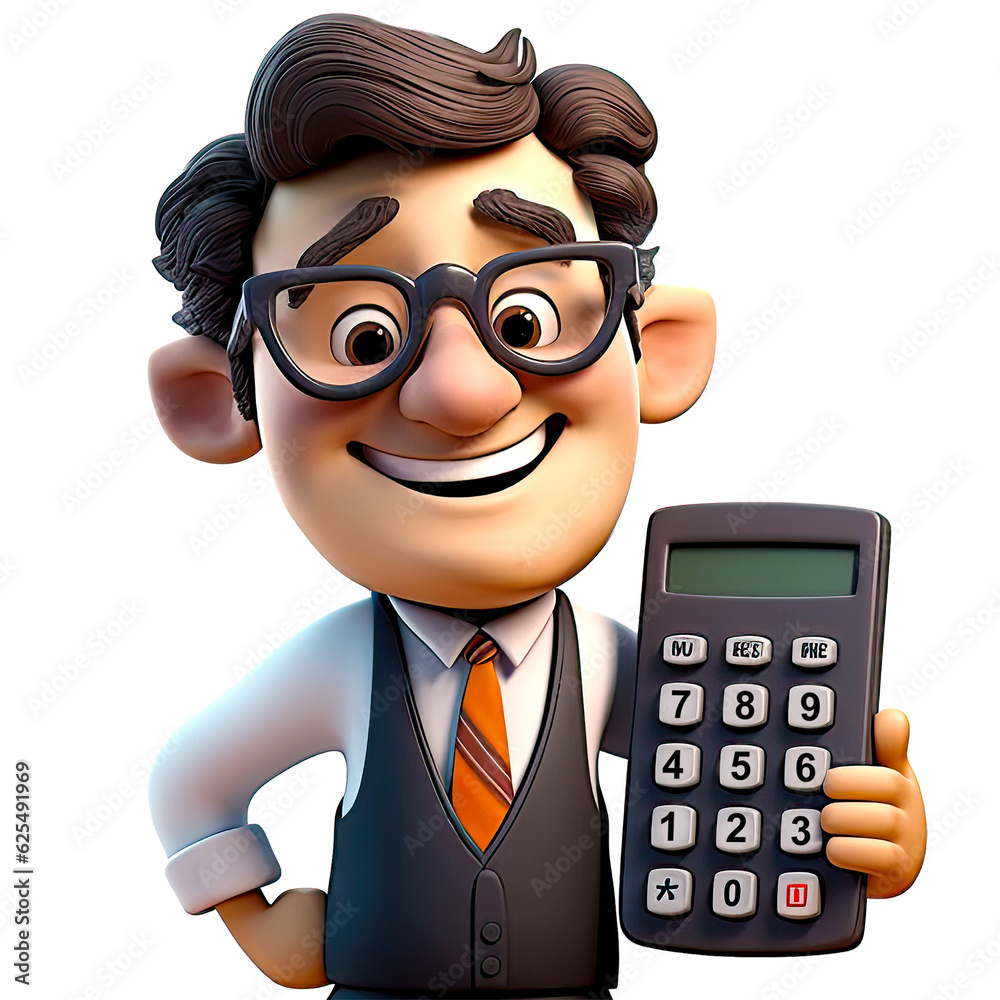 Cartoon accountant character holding calculator with happy smile ...
