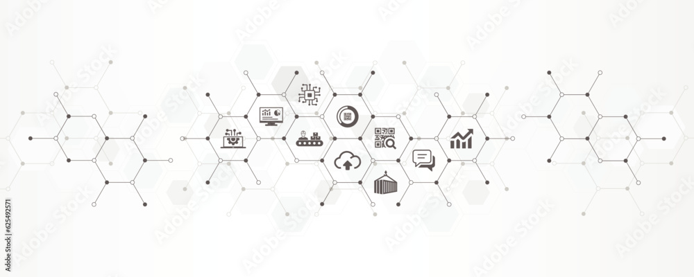 Digitalization banner with the website icons and symbol of industry 4.0 ...
