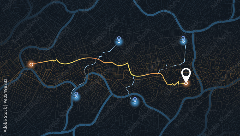Location tracks dashboard. City street road. City streets, blocks ...