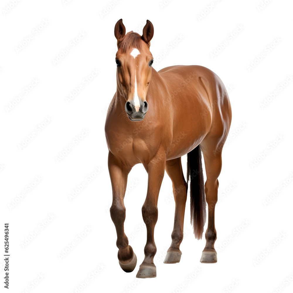 Horse looking forward full body shot on transparent background cutout ...
