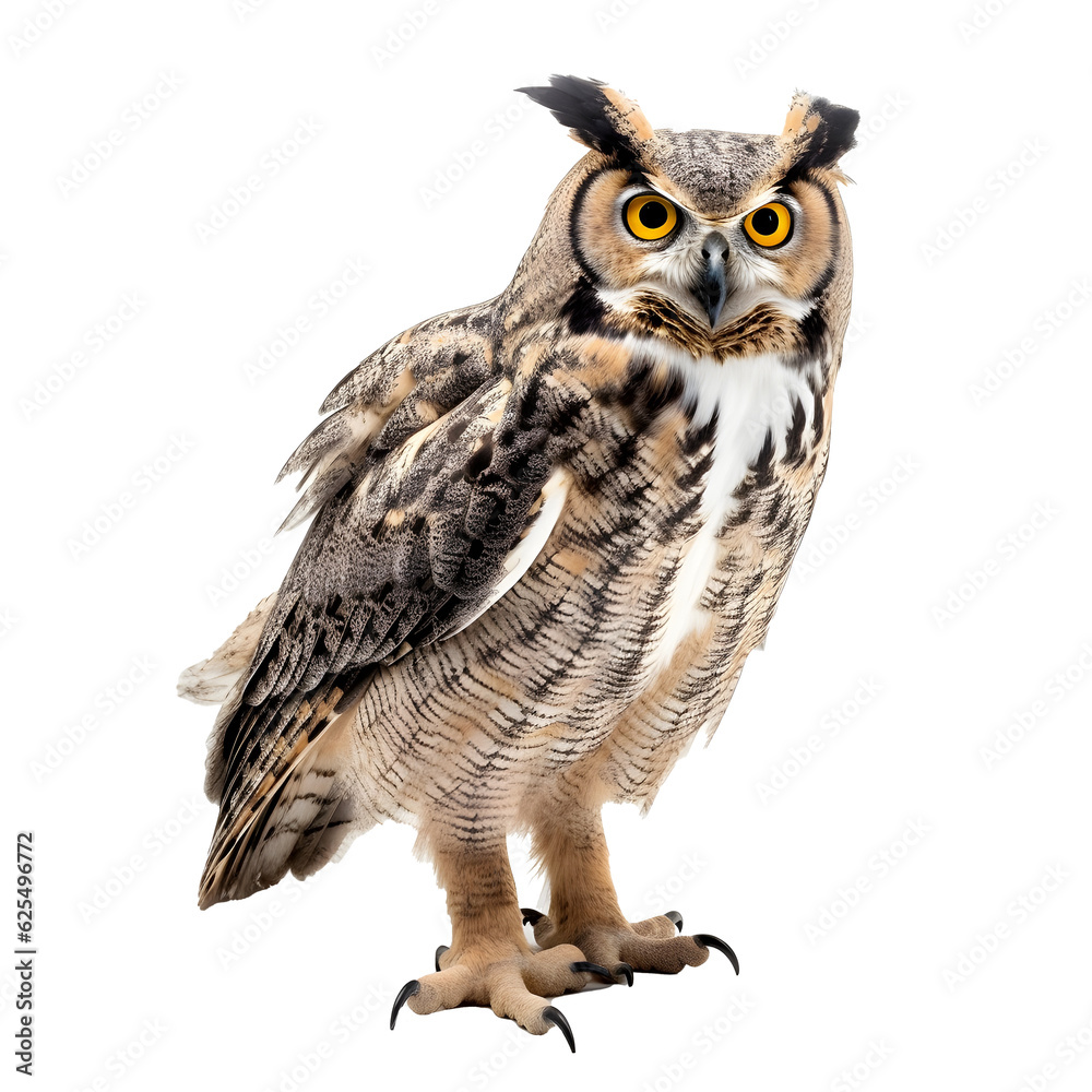 Owl looking forward full body shot on transparent background cutout ...