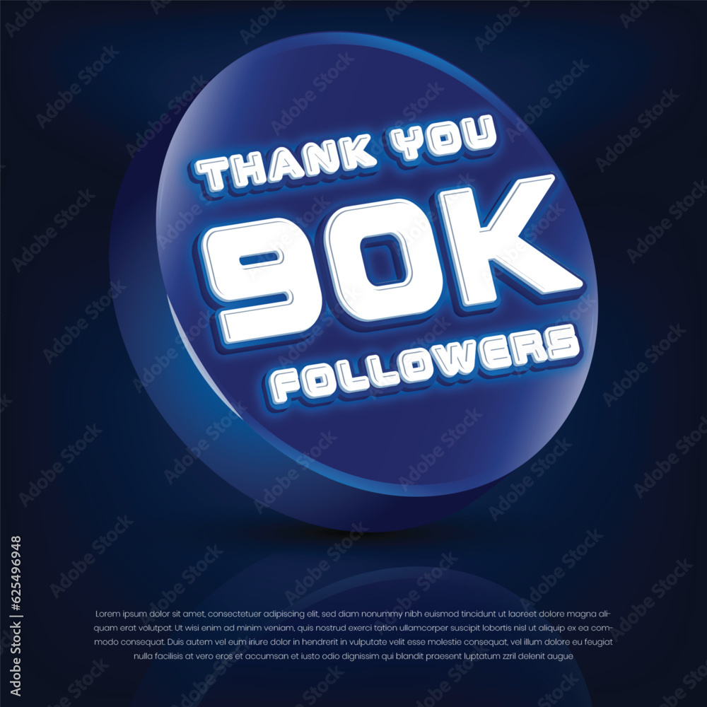 Thank you 90k followers 3d banner vector and illustration for social ...