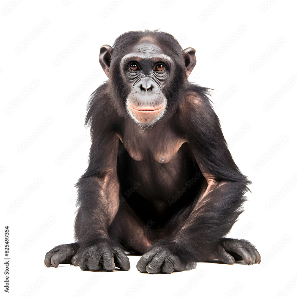 Chimpanzee looking forward full body shot on transparent background ...
