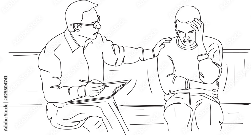 Continuous Line Art: Psychology Doctor and Depressed Patient ...
