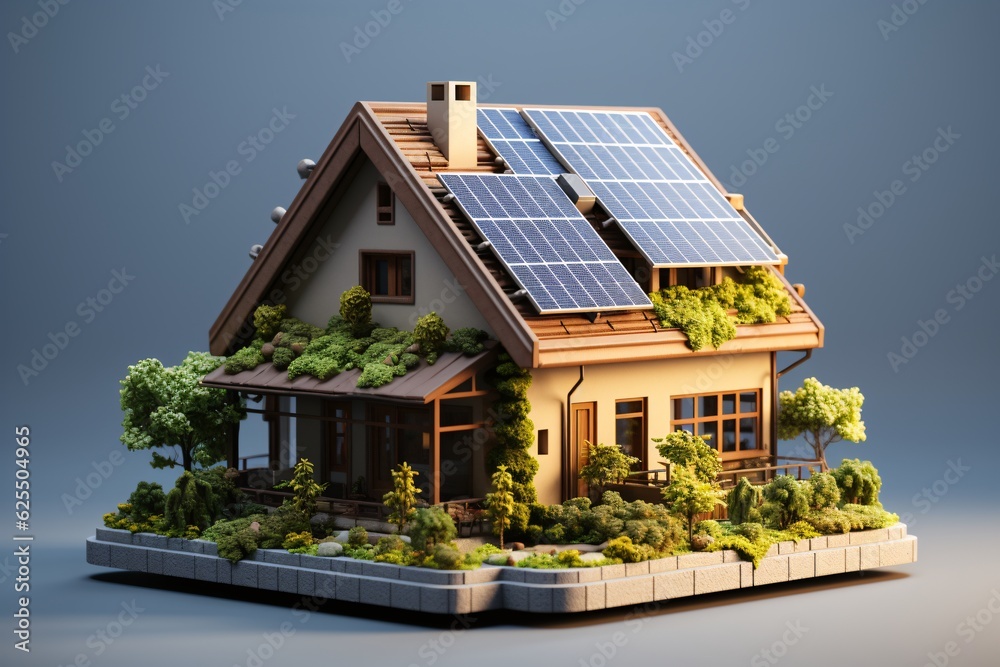 3d model, layout of an eco-friendly, energy-efficient house. Energy ...