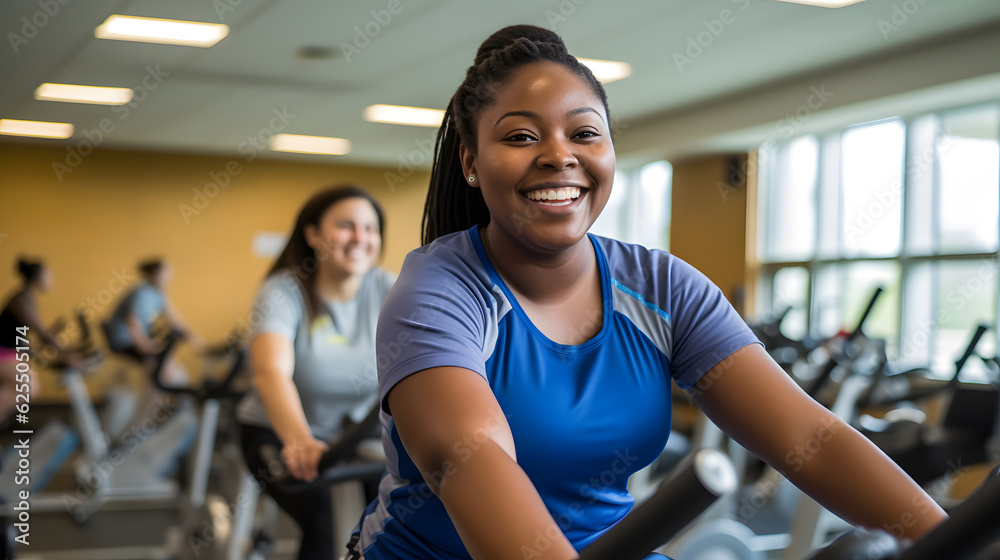 Foto de Embracing Strength: Joyful Gym Workout of a Black Overweight ...