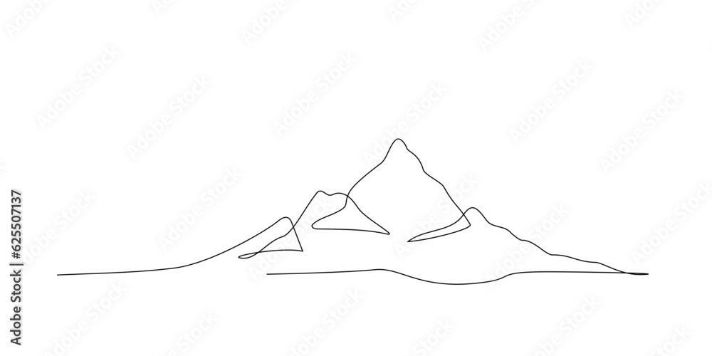 Continuous line drawing of mountain range landscape background. One ...