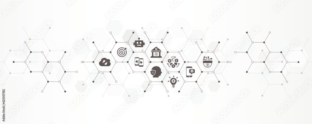 Fintech banner with the website icons and symbol of technology ...