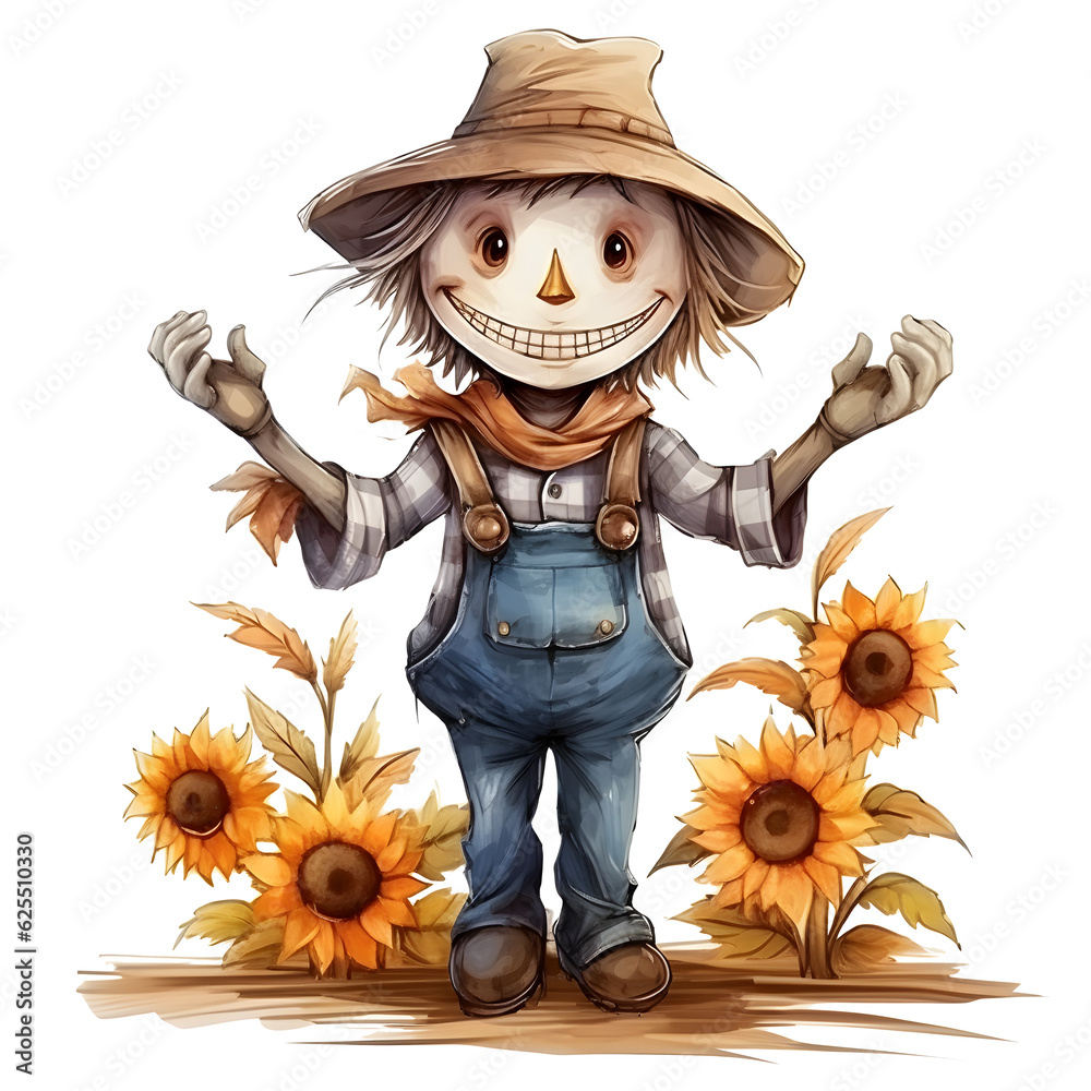 scarecrow with sunflowers clipart, transparent background Stock ...