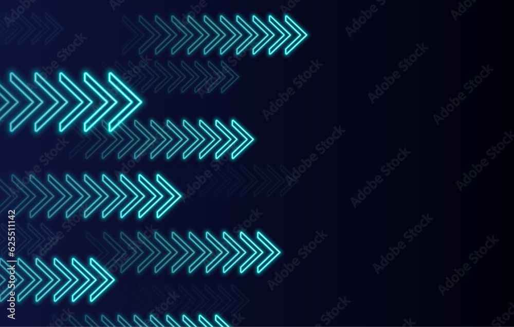 Vector of neon arrows pointing in one direction. blue neon arrows Stock ...