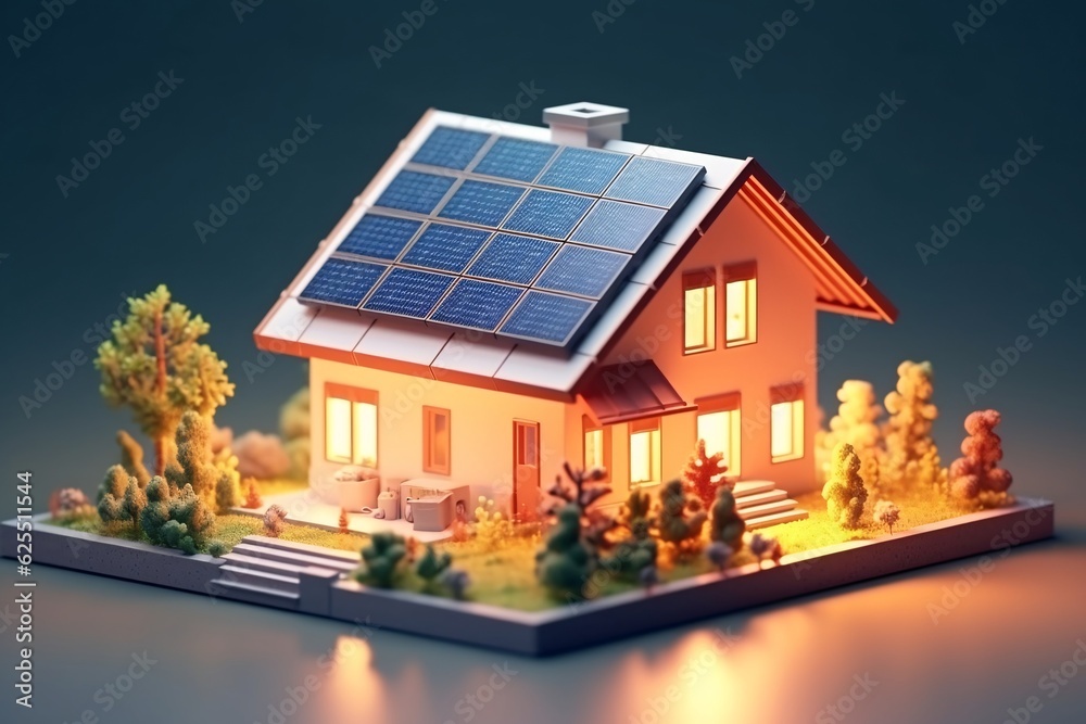 3d model, layout of an eco-friendly, energy-efficient house. Energy ...