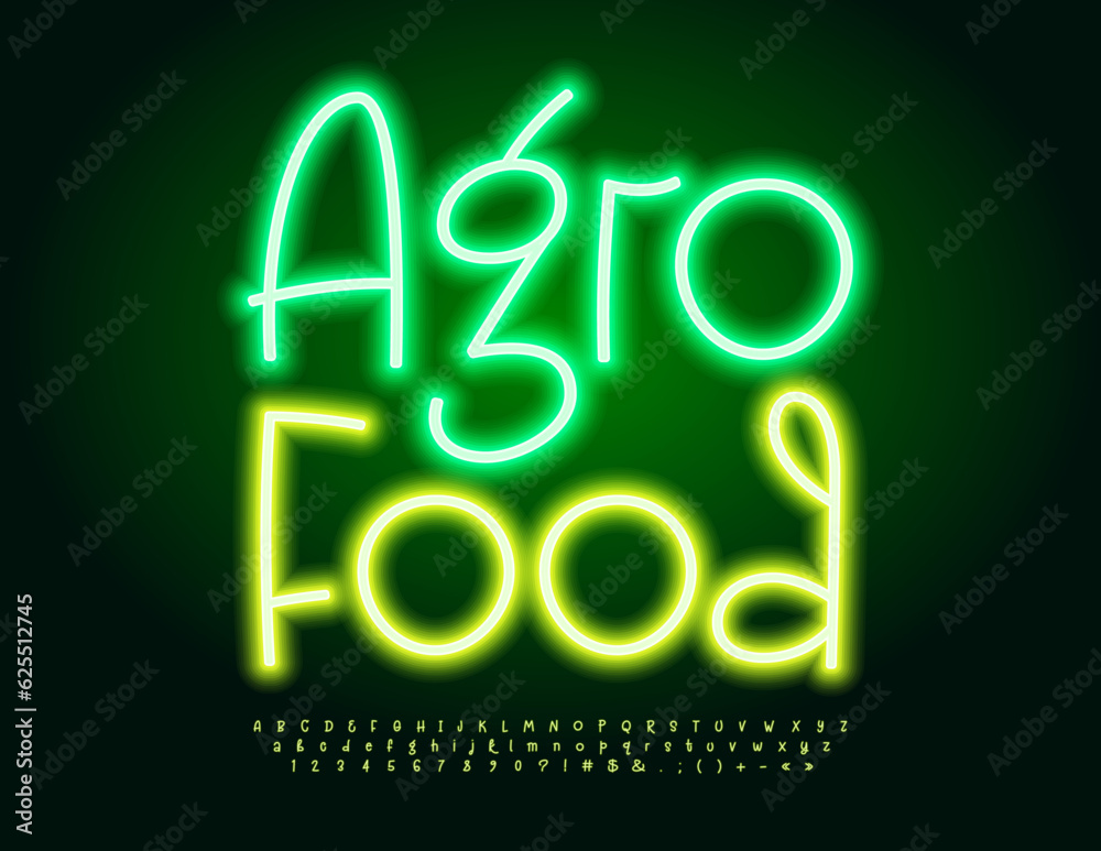 Vetor de Vector electric sign Agro Food with handwritten Neon Font ...