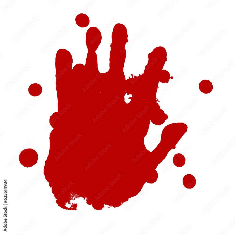 Bloody palm print isolated on transparent background. Thriller concept ...