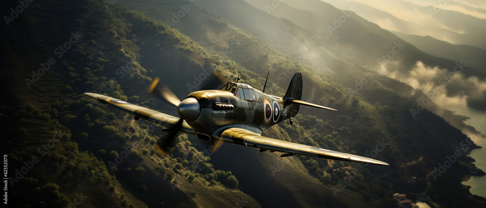 WW2 fighter plane flying through the air Stock Photo | Adobe Stock