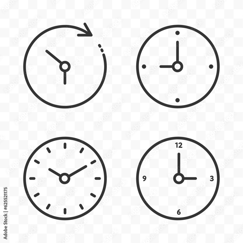 Time concept editable stroke outline line art icons set isolated on ...