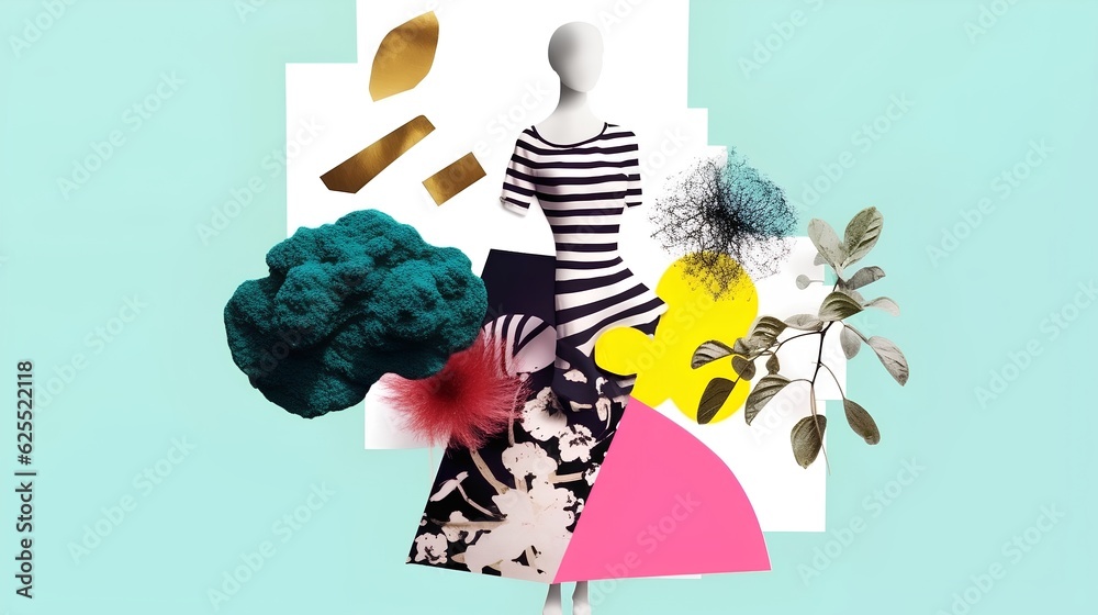 Concept of sustainable fashion, modern surreal collage. It accentuates ...