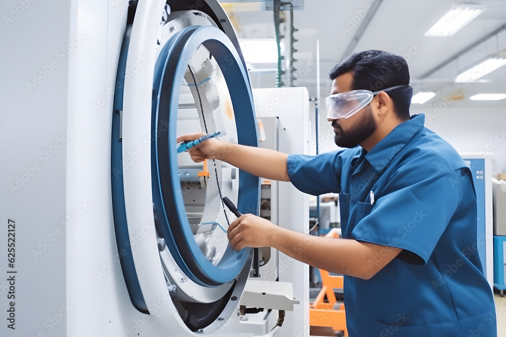 A mechanical engineer overseeing the manufacturing process of a new ...