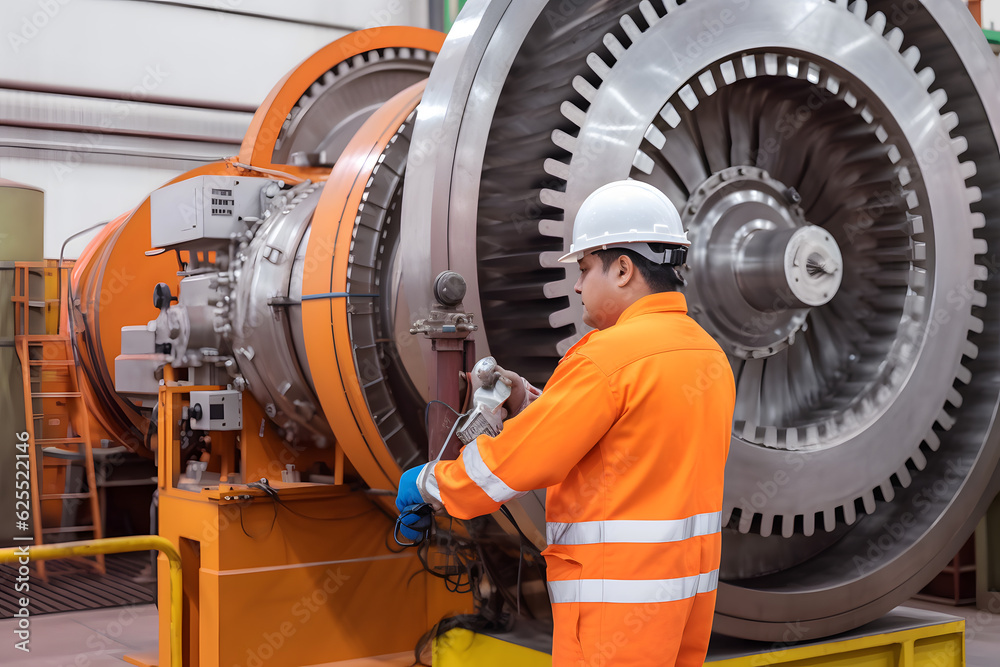 A mechanical engineer inspecting and troubleshooting a large-scale ...