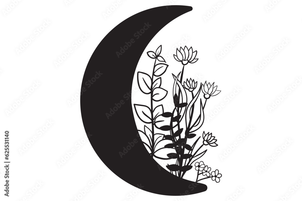 Boho floral moon SVG, Moon SVG, Bohemian moon SVG, Moon and stars SVG ...