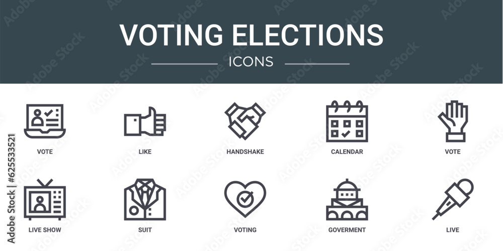 set of 10 outline web voting elections icons such as vote, like ...