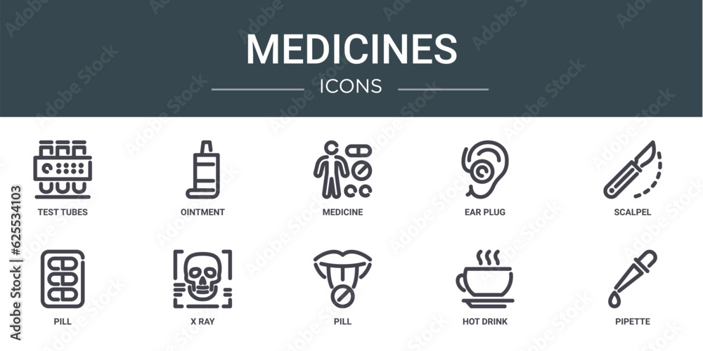set of 10 outline web medicines icons such as test tubes, ointment ...