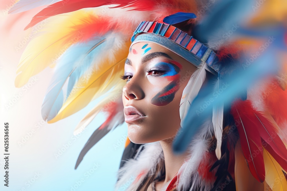 Beautiful traditional Native American with feathers background National ...