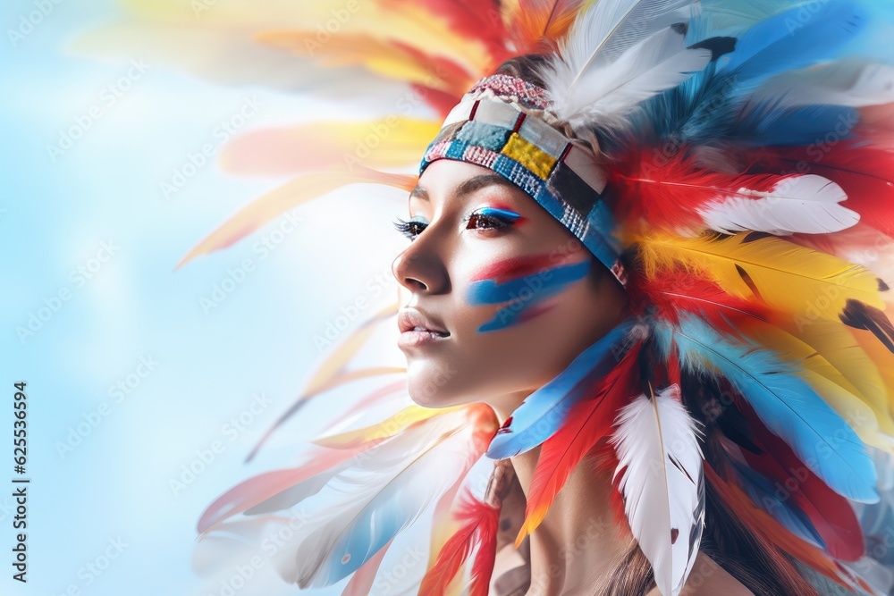 Beautiful traditional Native American with feathers background National ...