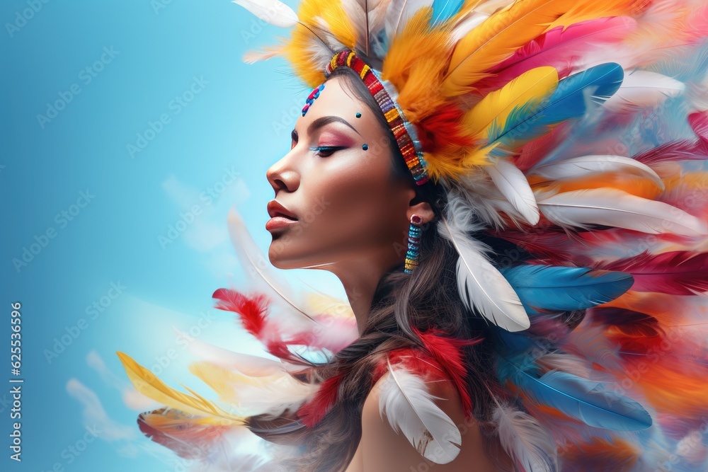 Beautiful traditional Native American with feathers background National ...