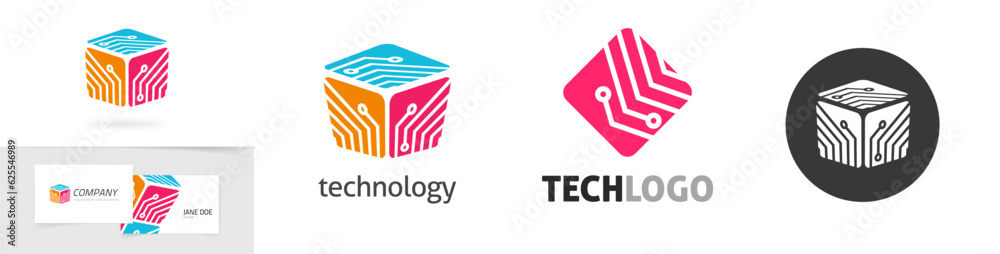 Technology logo icon vector graphic, digital tech circuit chip science ...