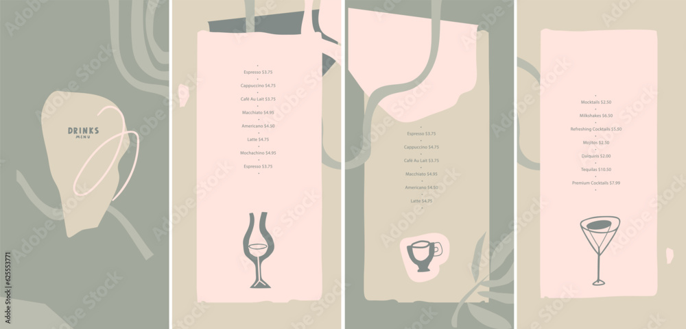 Basic RGBVector drinks menu design template. Linear abstraction. List ...
