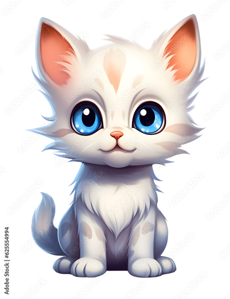 Cute Kitten Cat, Cartoon Anime Kawaii Chibi Animal Stock Illustration ...