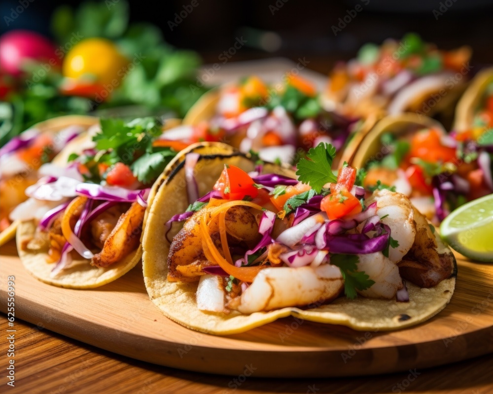 Foto de Tacos de Mariscos, highlighting the variety of toppings and the ...