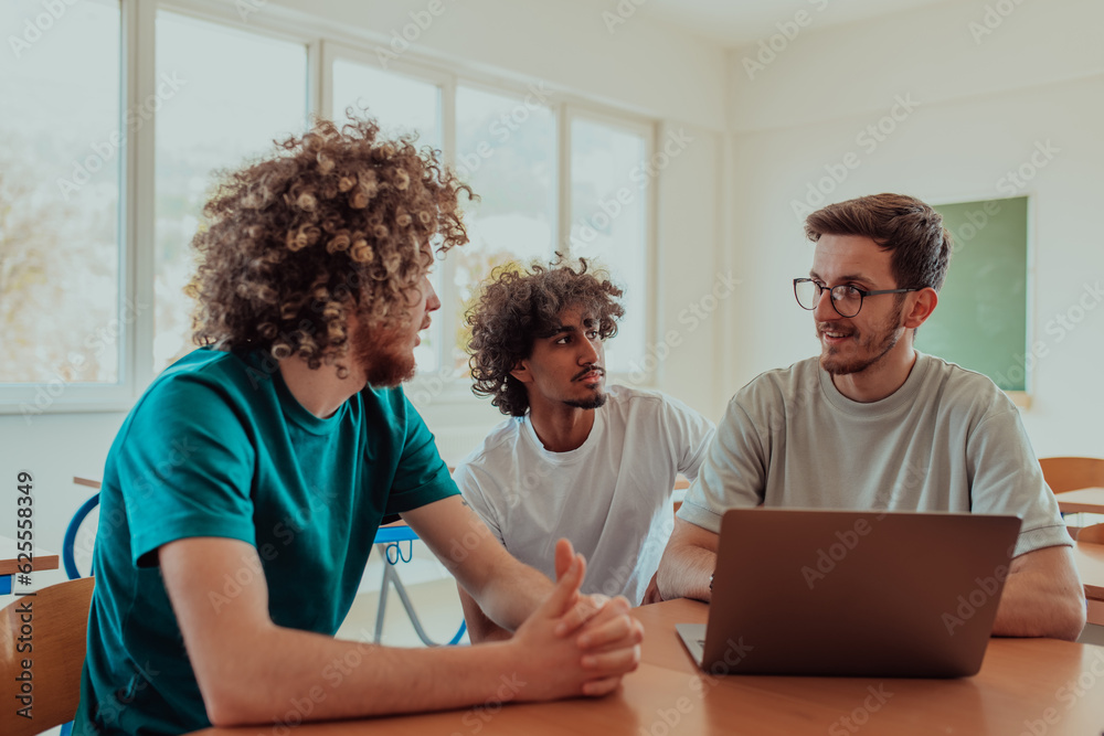 Group students including one African-American, sit together in a ...