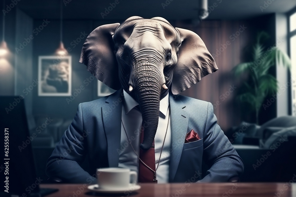Sophisticated Elephant in Formal Attire at the Office, generative AI ...