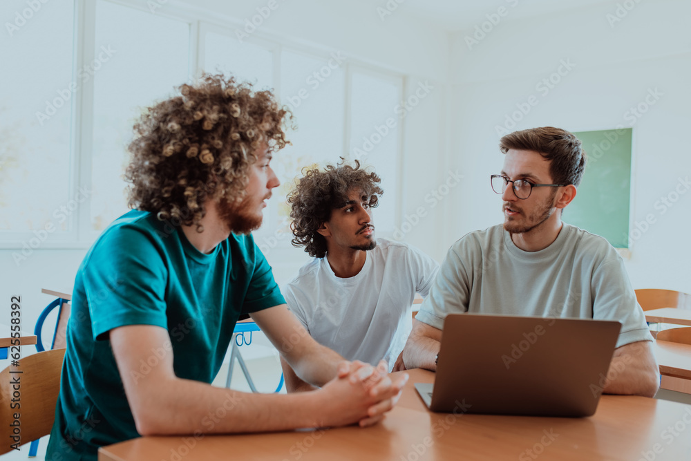 Group students including one African-American, sit together in a ...