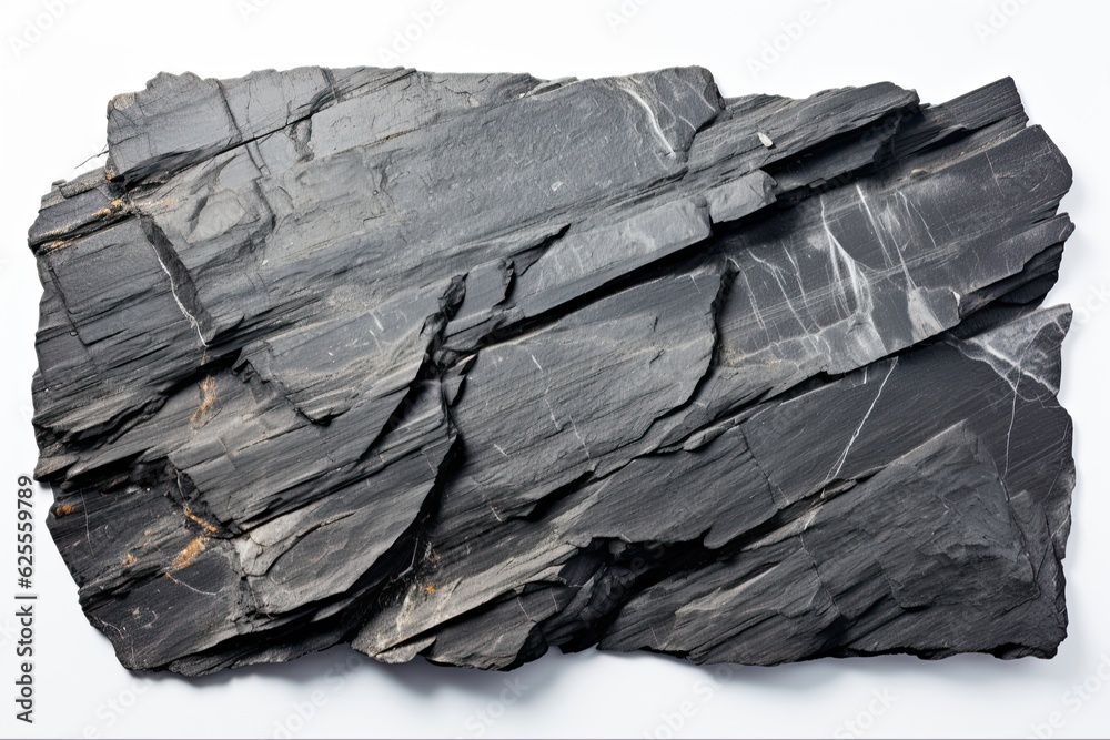 Slate Rock Isolated on White Background. Fine Grained and Fractured ...