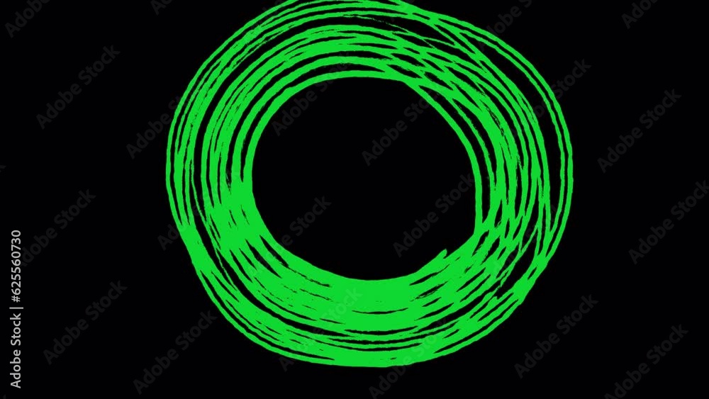 A green pulsing circle on a black screen. Animation of hand drawn ...