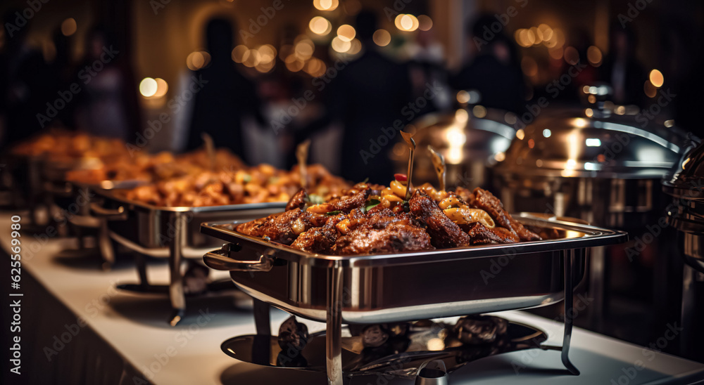Group of people on catering buffet food indoor in restaurant with ...
