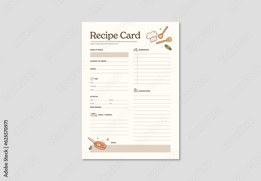 Recipe Card Layout Stock Template | Adobe Stock