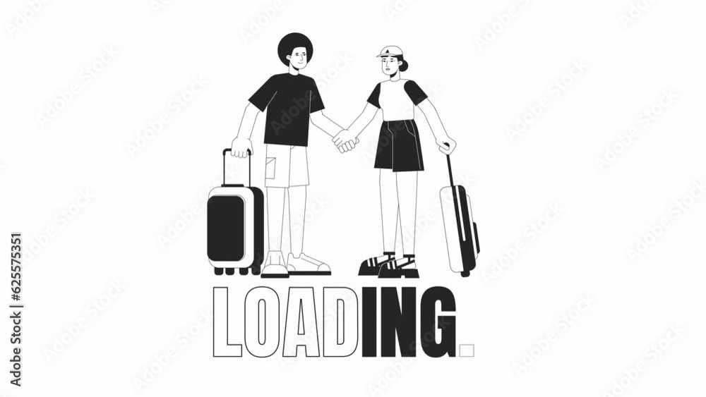 Couple on vacation bw loading animation. Boyfriend girlfriend holding ...