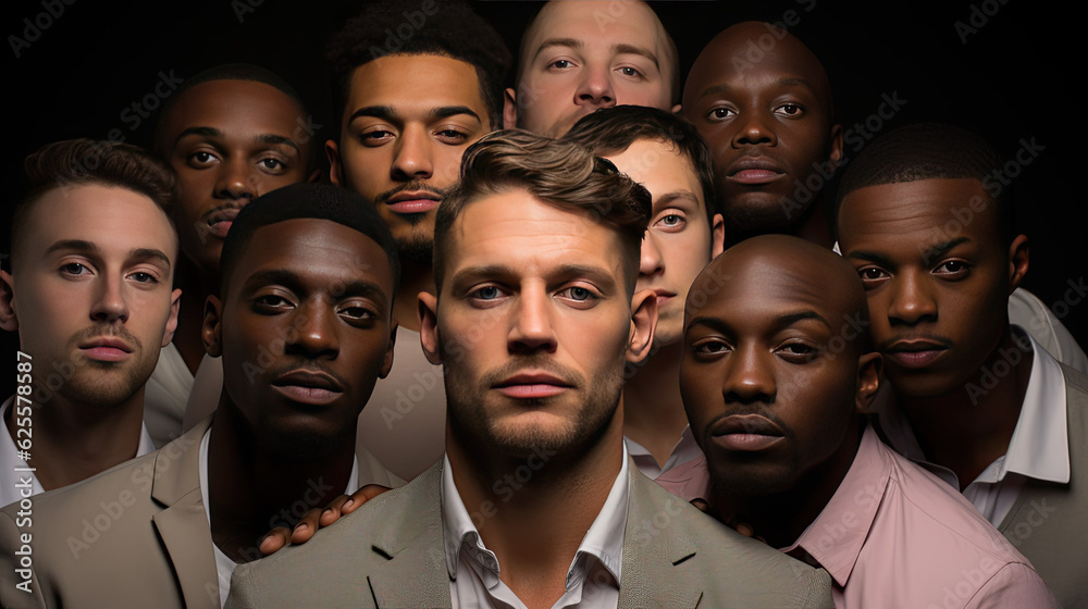 A group of different races and nationalities men wearing makeup. Stock ...