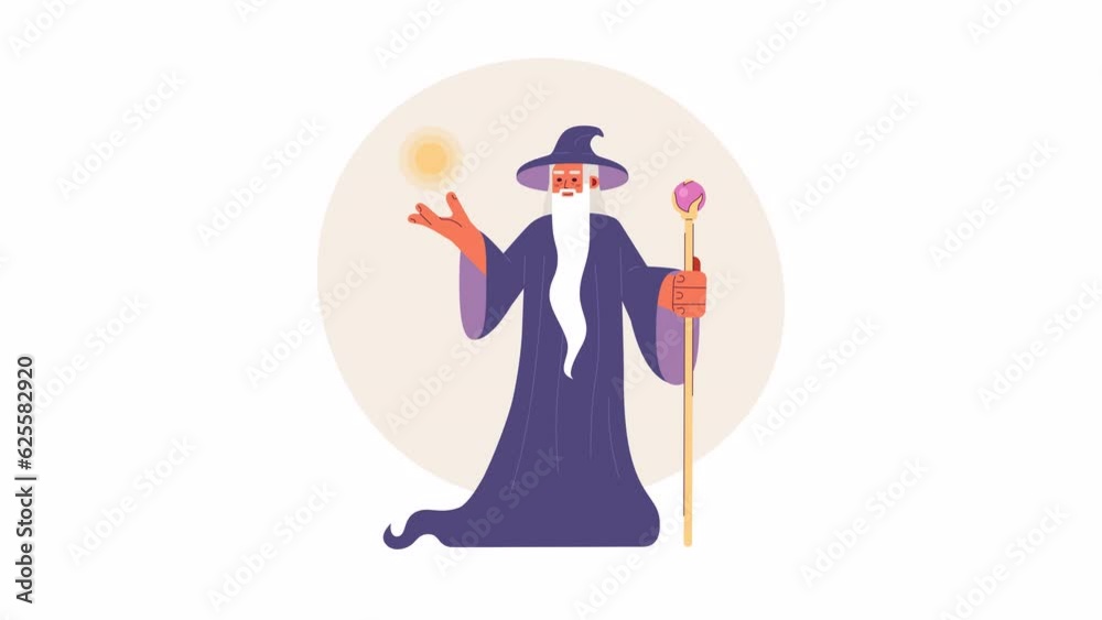 Wizard magic 2D animation. Fantasy sorcerer with magic orb 4K video ...