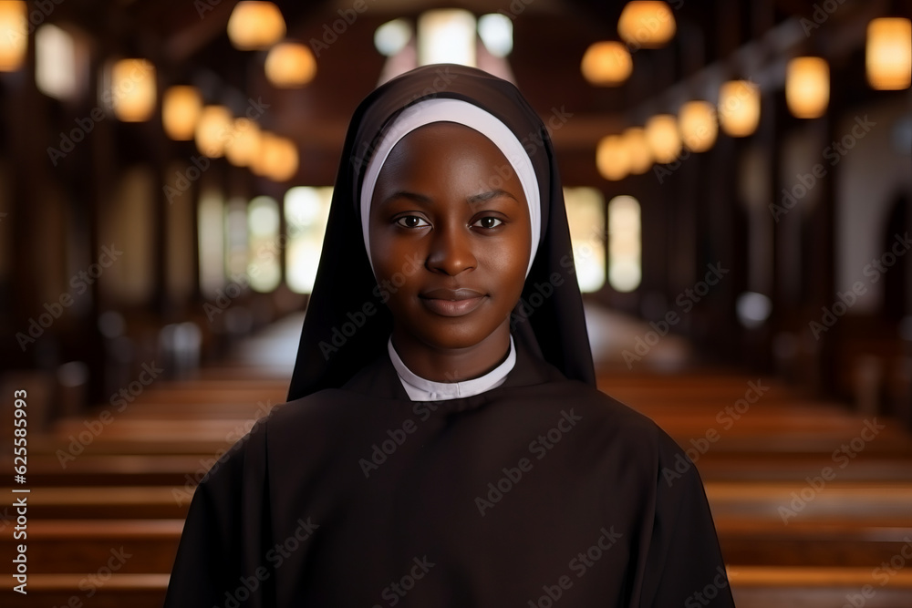 Portrait of a black african catholic nun in church background Stock ...