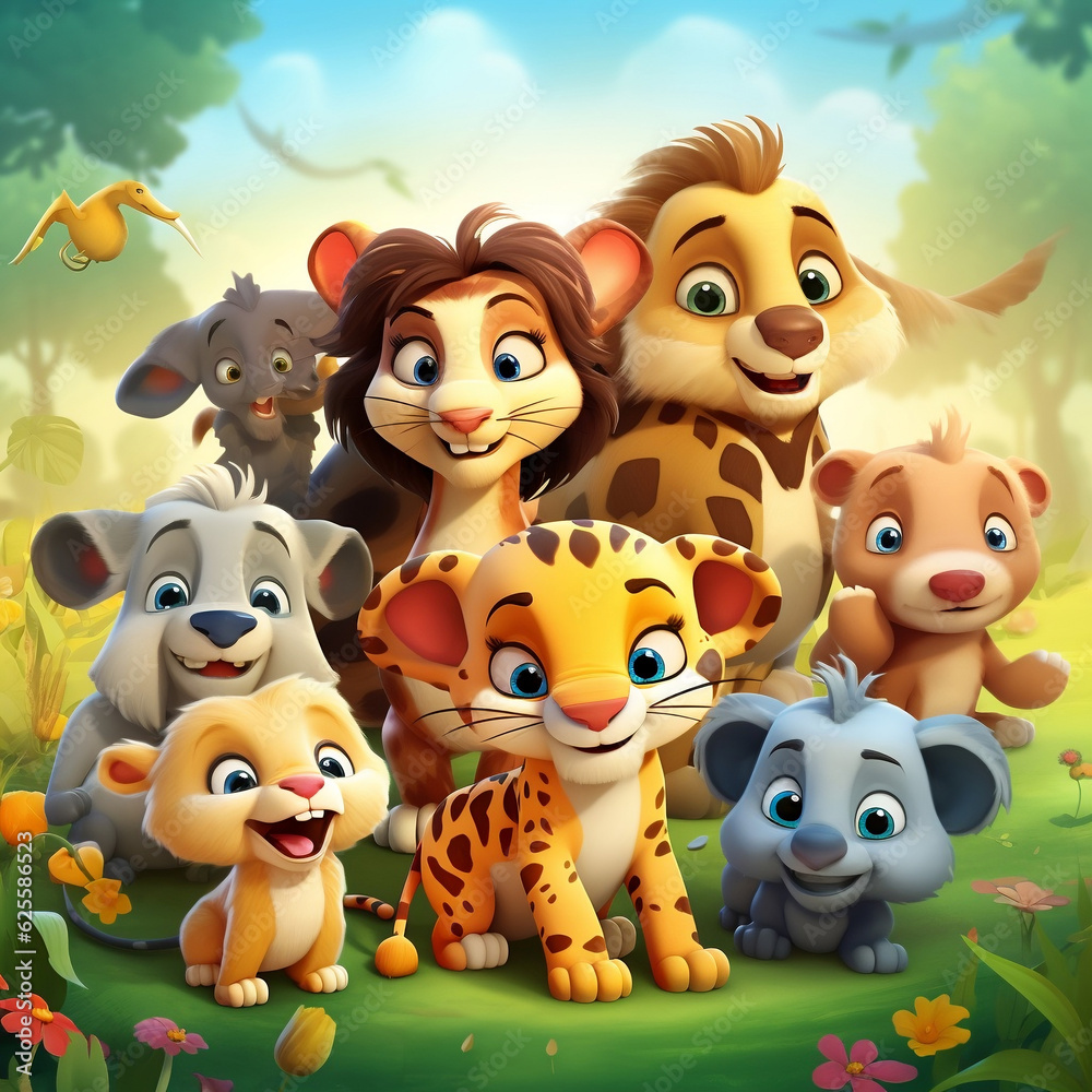 kids cartoon cute animals 2d Stock Photo | Adobe Stock