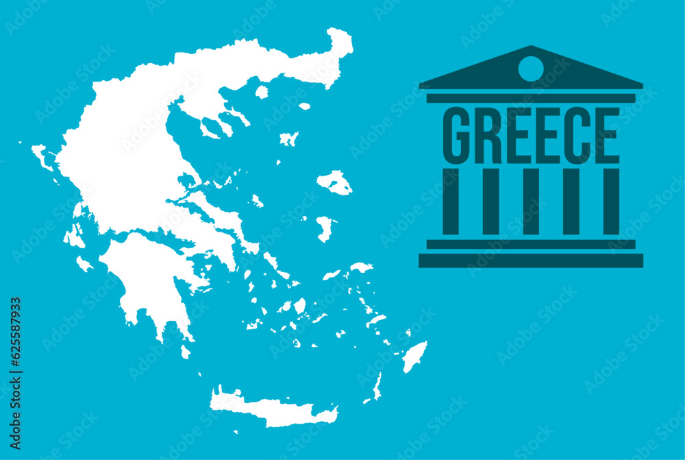 Map of Greece with pantheon icon -greek symbol. Vector map silhouette ...