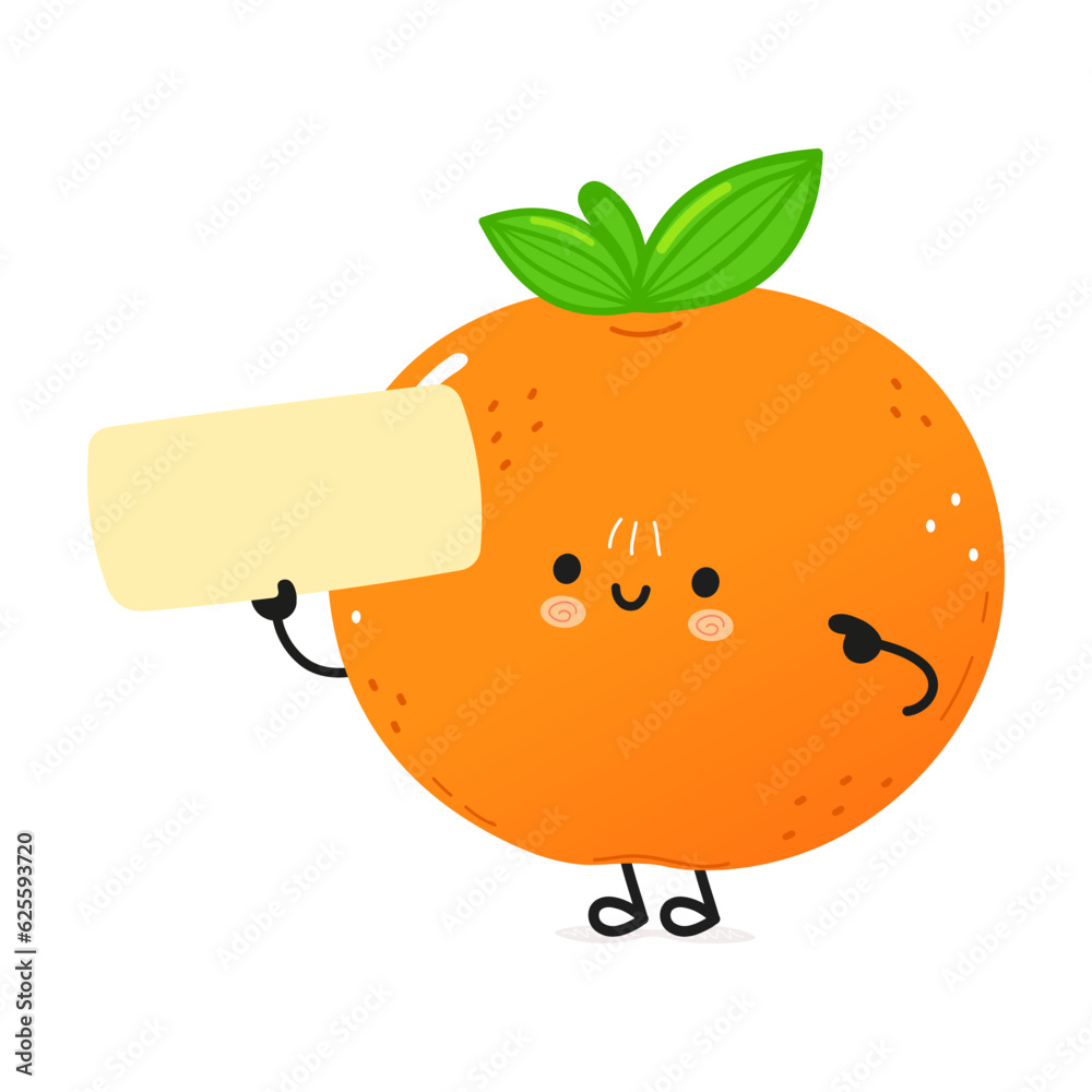 Tangerine fruit poster character. Vector hand drawn cartoon kawaii ...