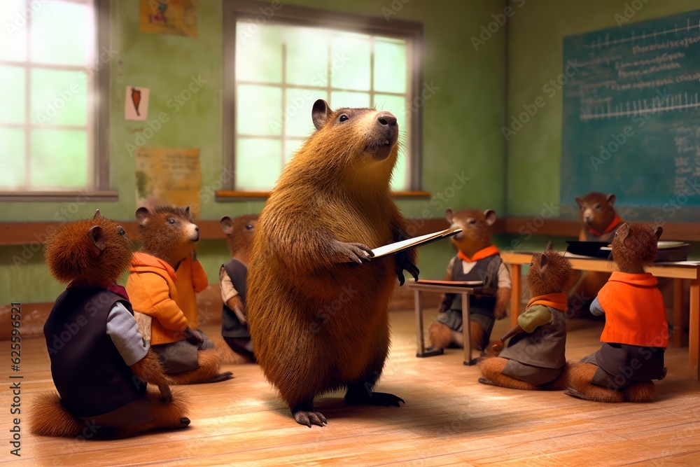 capybara teacher staying in the middle of the classroom and his ...