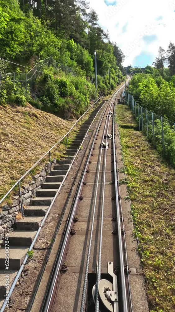 The Floibanen funicular in Bergen is cable car to the observation deck ...