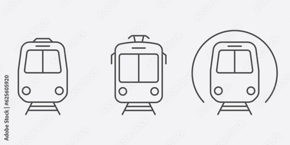 Train, Tram, Metro Station Line Icon Set. Railway Public Transportation ...