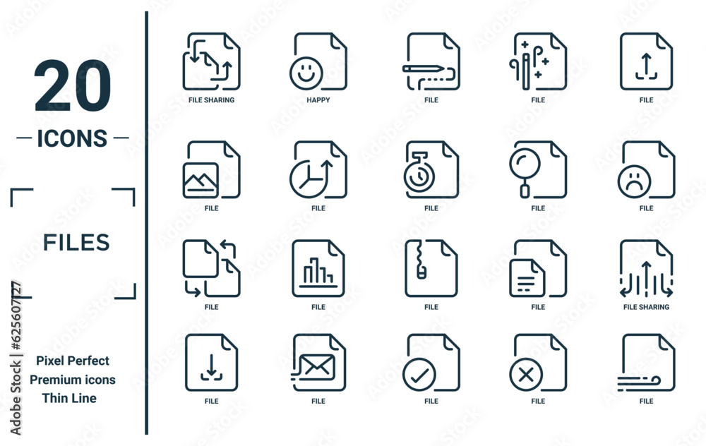 files linear icon set. includes thin line file sharing, file, file, sharing icons for report ...